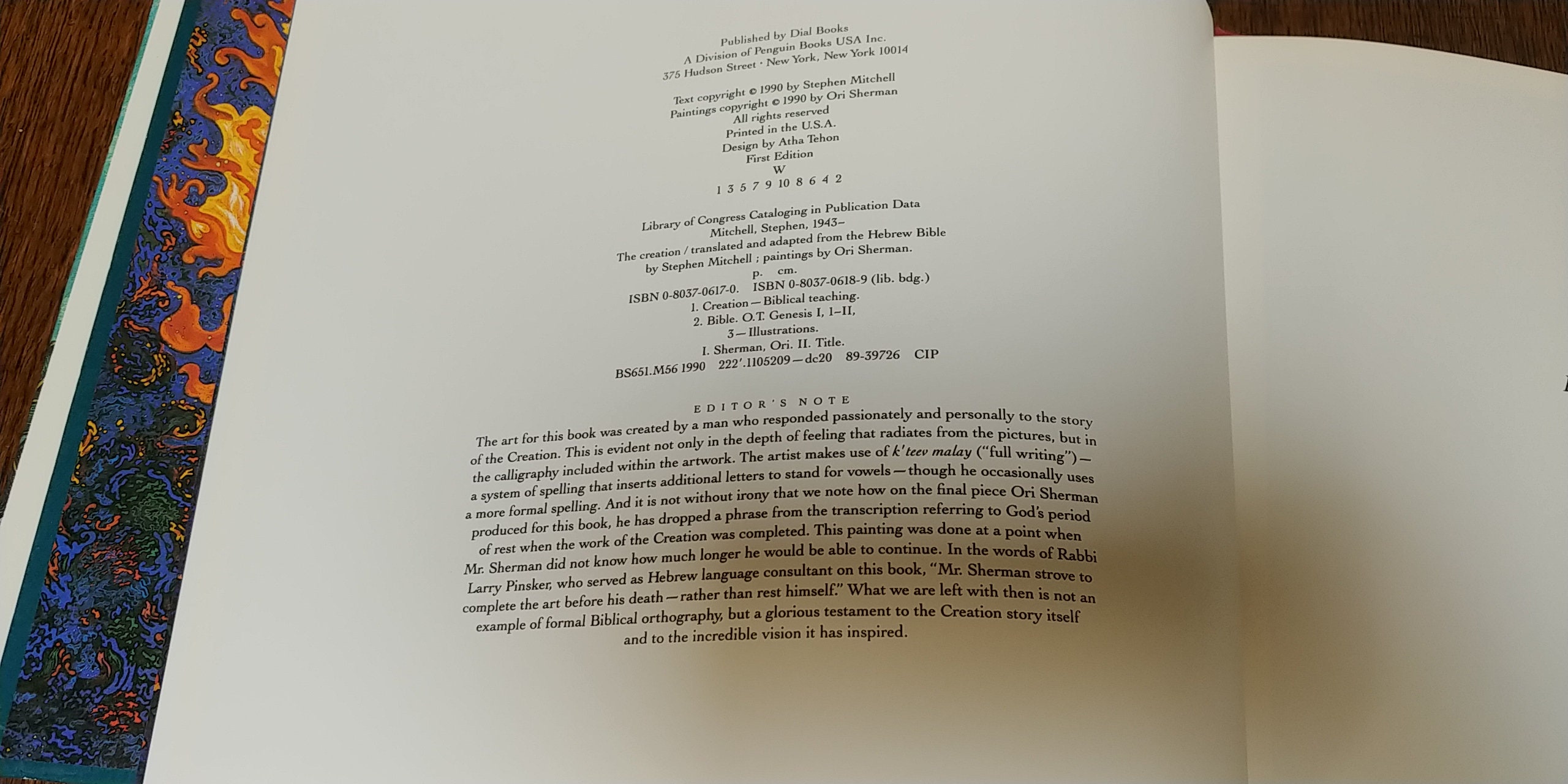 1990 first edition of The Creation by Stephen Mitchell and Ori Sherman.