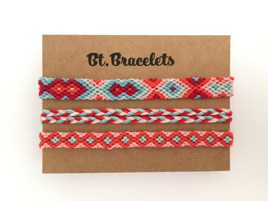 Set of 3 Friendship Bracelets Red/blue/light Pink Bracelets or Anklets ...
