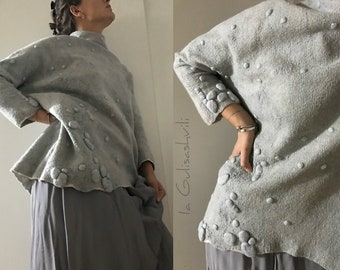 Felted Blouse Felted Wool Women Gray Nuno Felt Top Wearable | Etsy