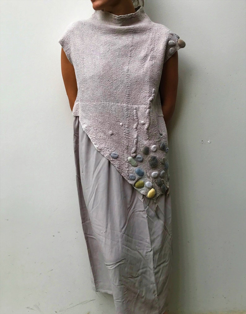 Felted Gray-beige Dress , Nuno Felt Dress, Felted Art Bohemian Dress ...