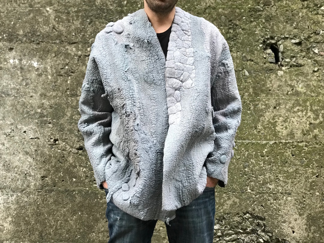 Men's Oversized Grey Felted Coat - Unique Unisex Handmade Jacket ...