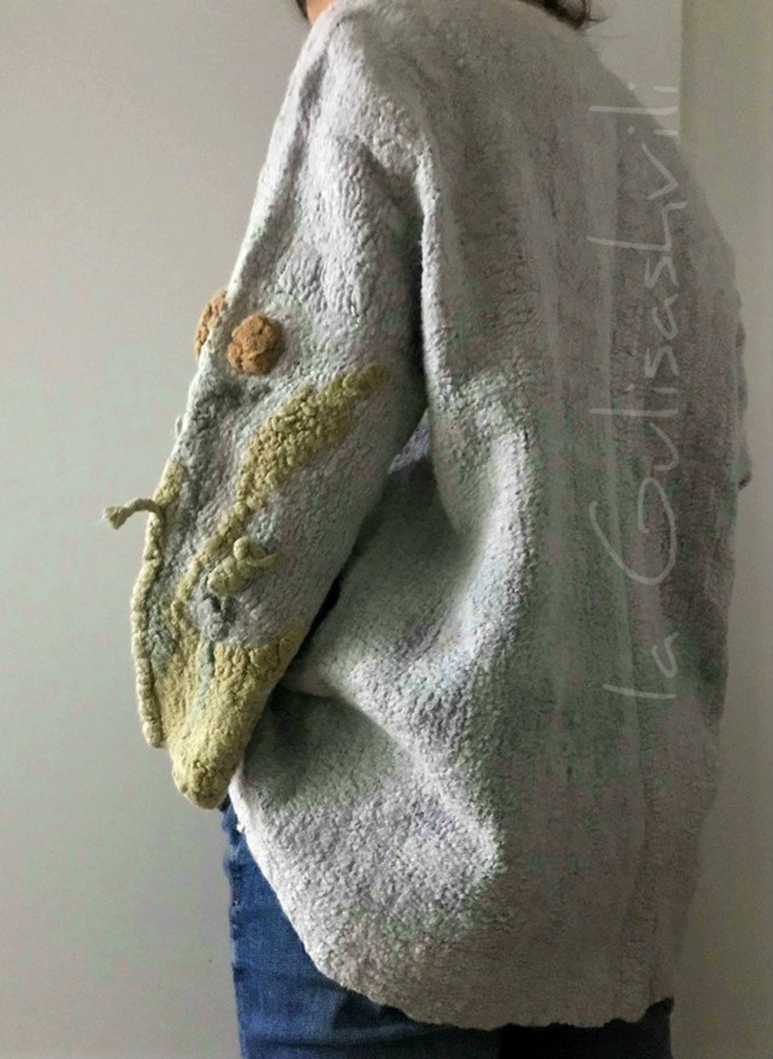 Felted Blouse, Felted Wool, Women Gray Nuno Felt Top, Wearable Art ...