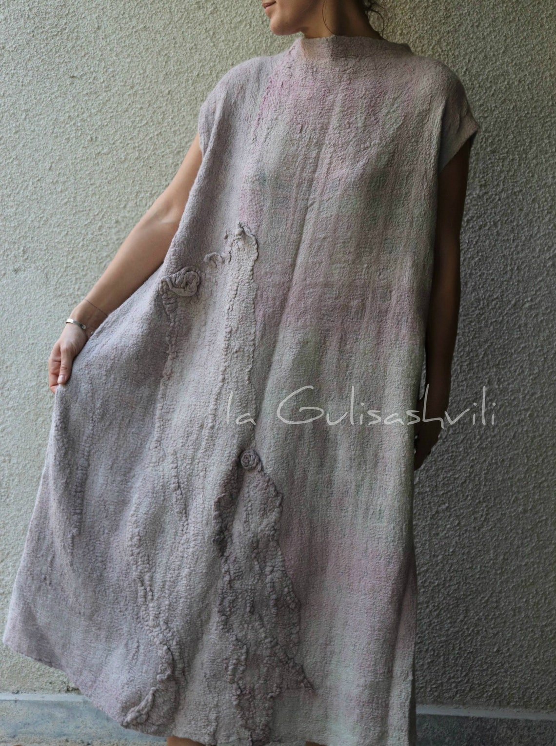 Women's Plus Size Grey-pink Hand Felted Dress..nuno Felt | Etsy