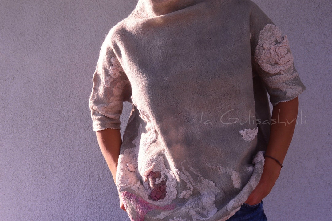 Handmade Felted Wool Pullover: Nuno Wearable Art Top - Etsy