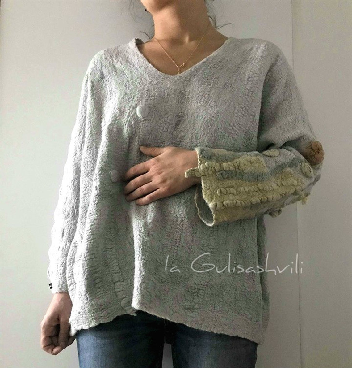 Felted Blouse, Felted Wool, Women Gray Nuno Felt Top, Wearable Art ...