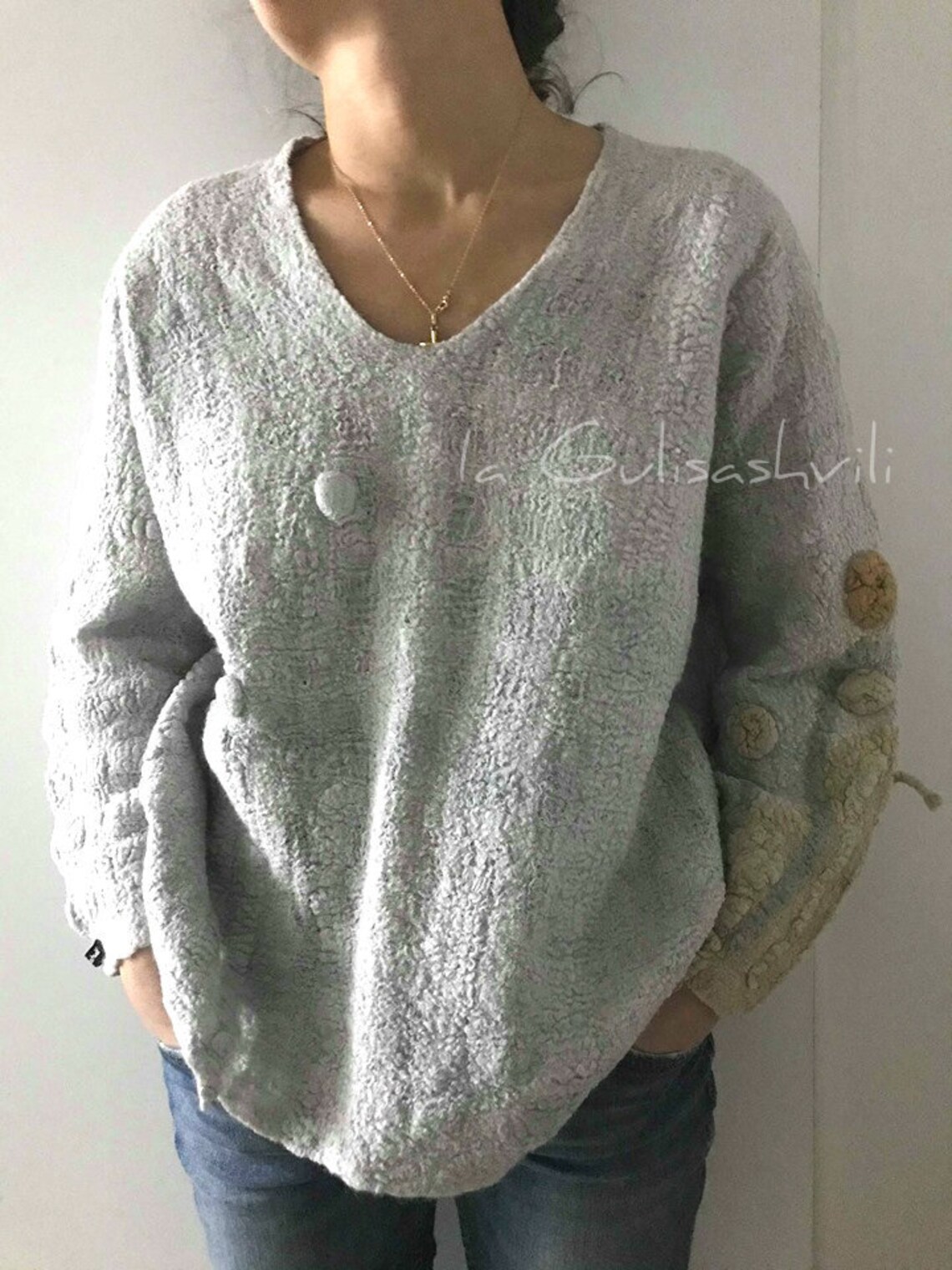 Felted Blouse, Felted Wool, Women Gray Nuno Felt Top, Wearable Art ...