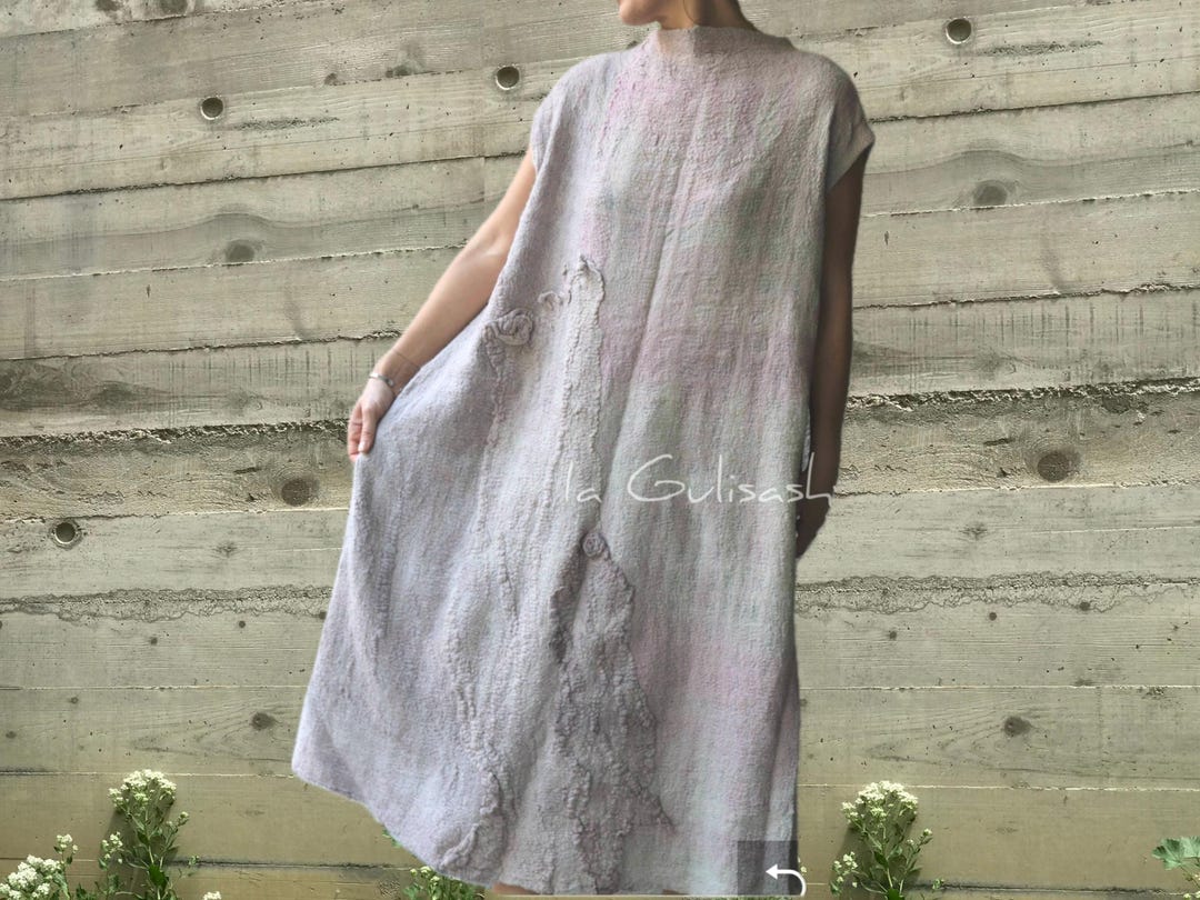 Women's Plus Size Grey-pink Hand Felted Dress..nuno Felt Dress ...