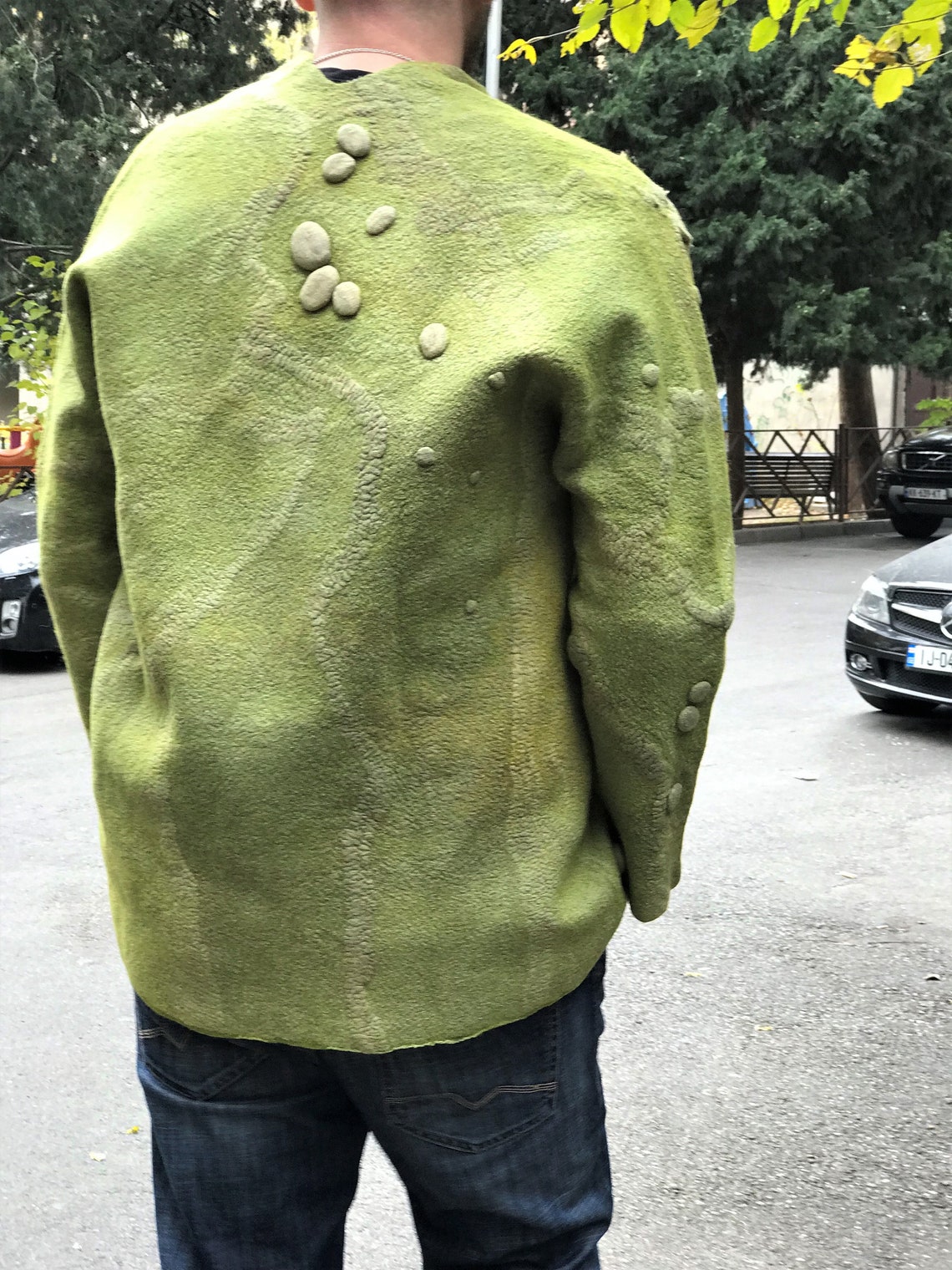 Green Oversized Felted Coat for Stylish Men. Handmade Felted Jacket Men ...