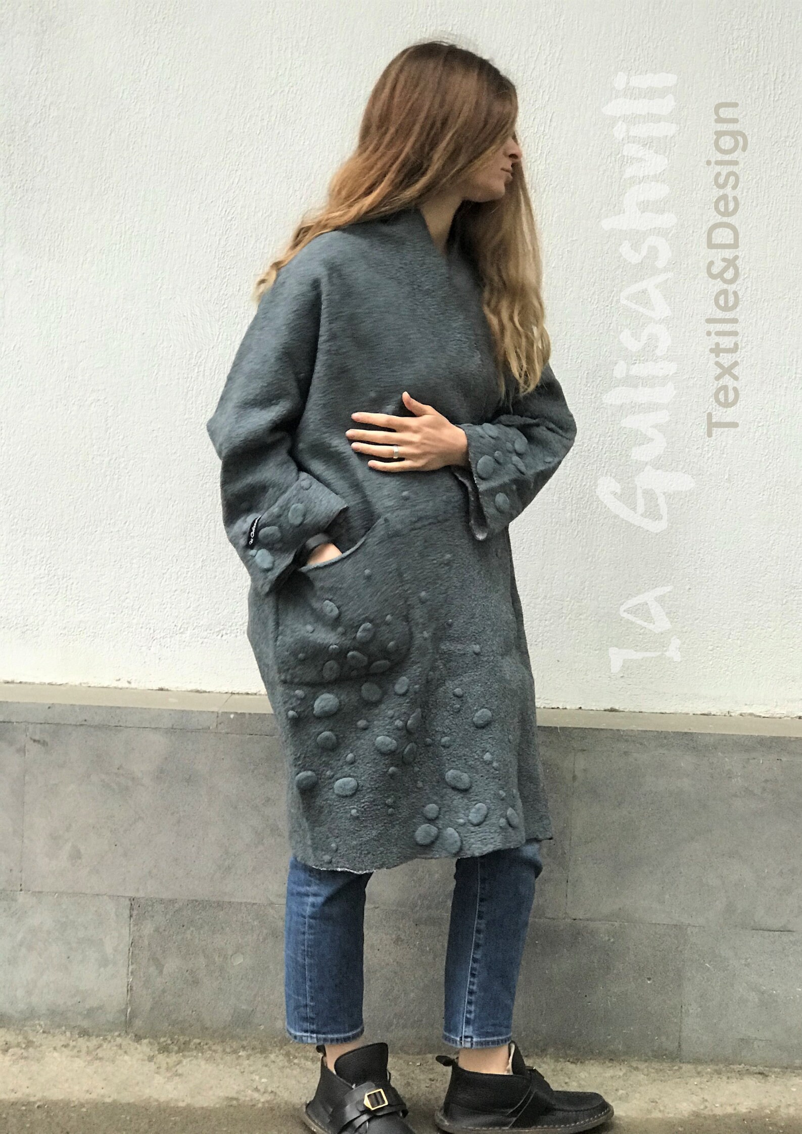 Women Oversized Nuno Felt Fall Coat, Plus Size Designer Coat, Wearable ...