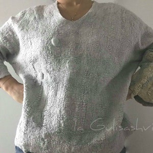 Felted Blouse, Felted Wool, Women Gray Nuno Felt Top, Wearable Art ...
