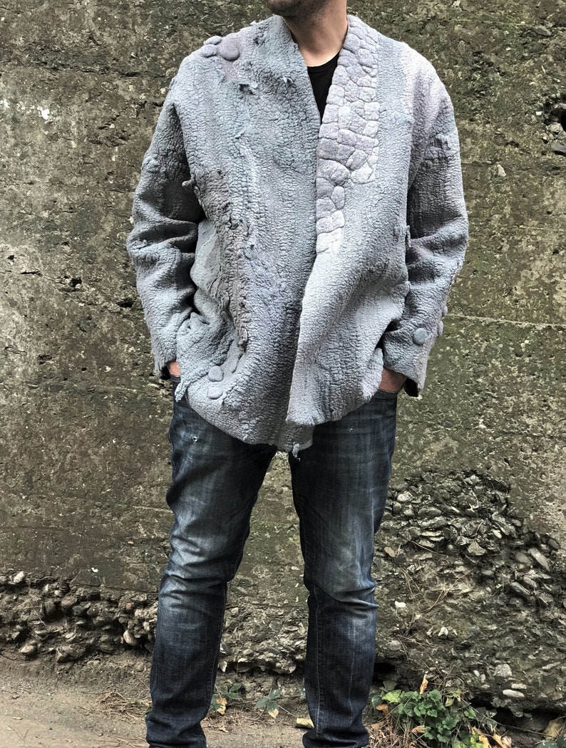 Men's Oversized Grey Felted Coat Unique Unisex Handmade Jacket ...