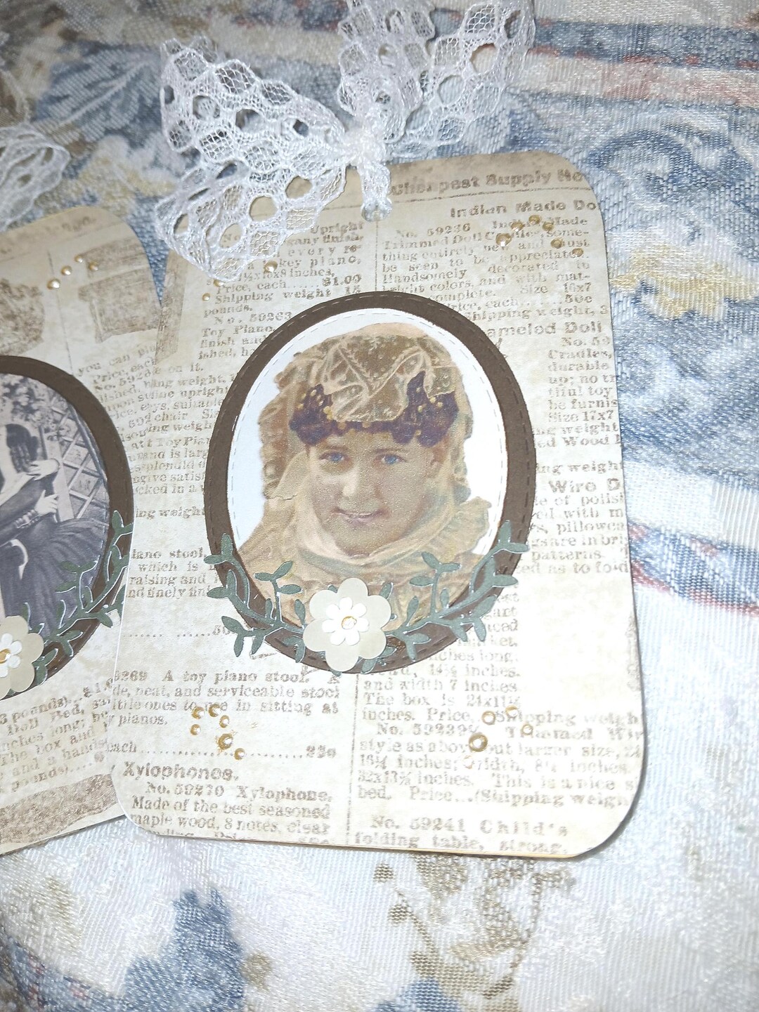 Vintage Style Tags With Lace Bows, Altered Art and Crafts - Etsy