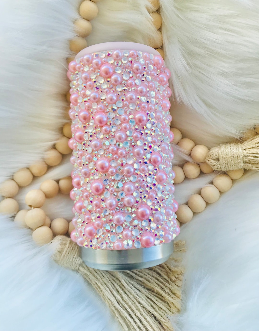 Blush Baby Pink Flatback Pearls Skinny Can Koozie With White - Etsy