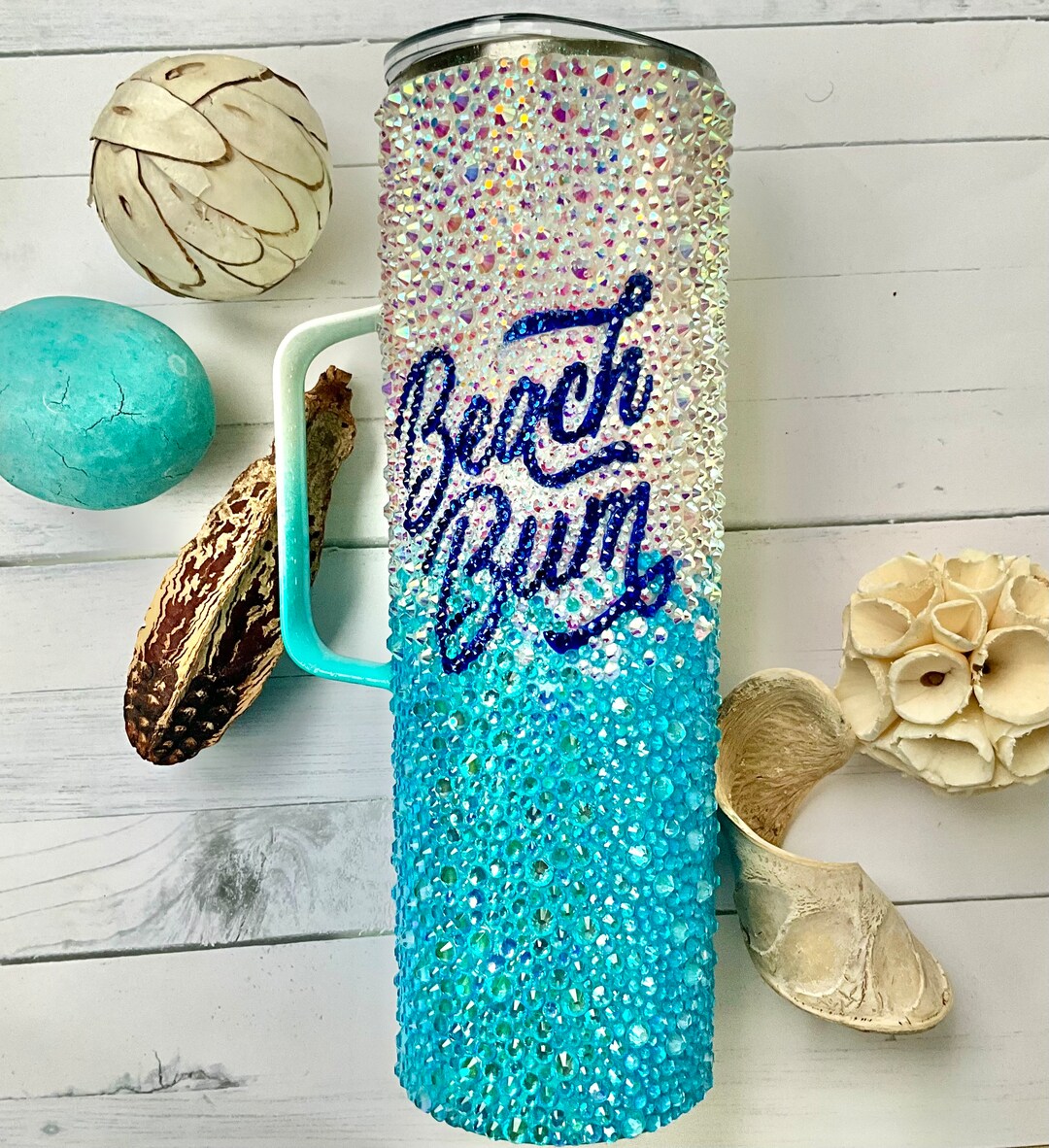 Beach Bum Rhinestone 30 Oz Tapered Skinny Tumbler With Closeable Lid ...