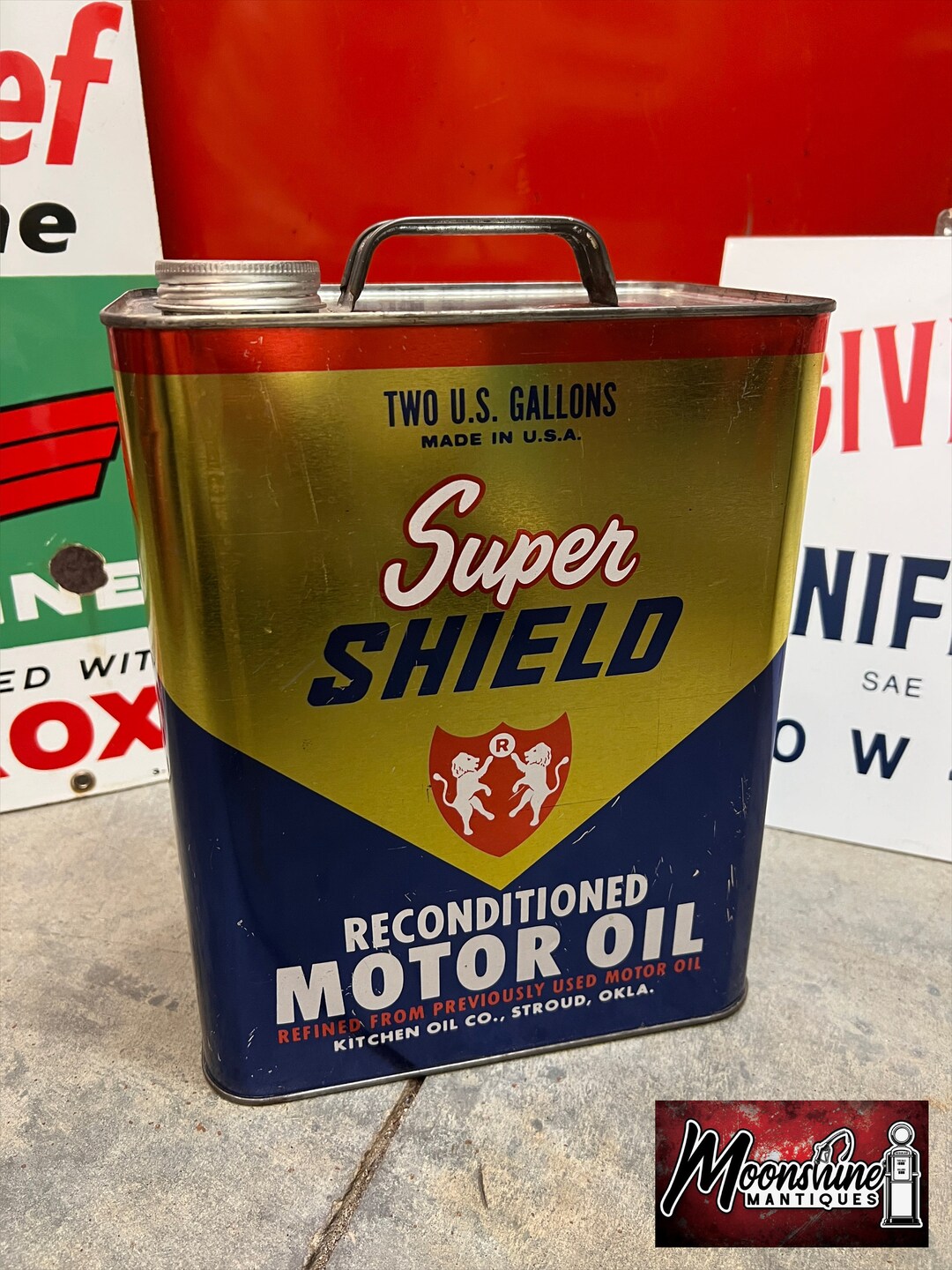 Vtg. SUPER SHIELD Motor Oil Can 2 Gallon Gas & Oil - Etsy