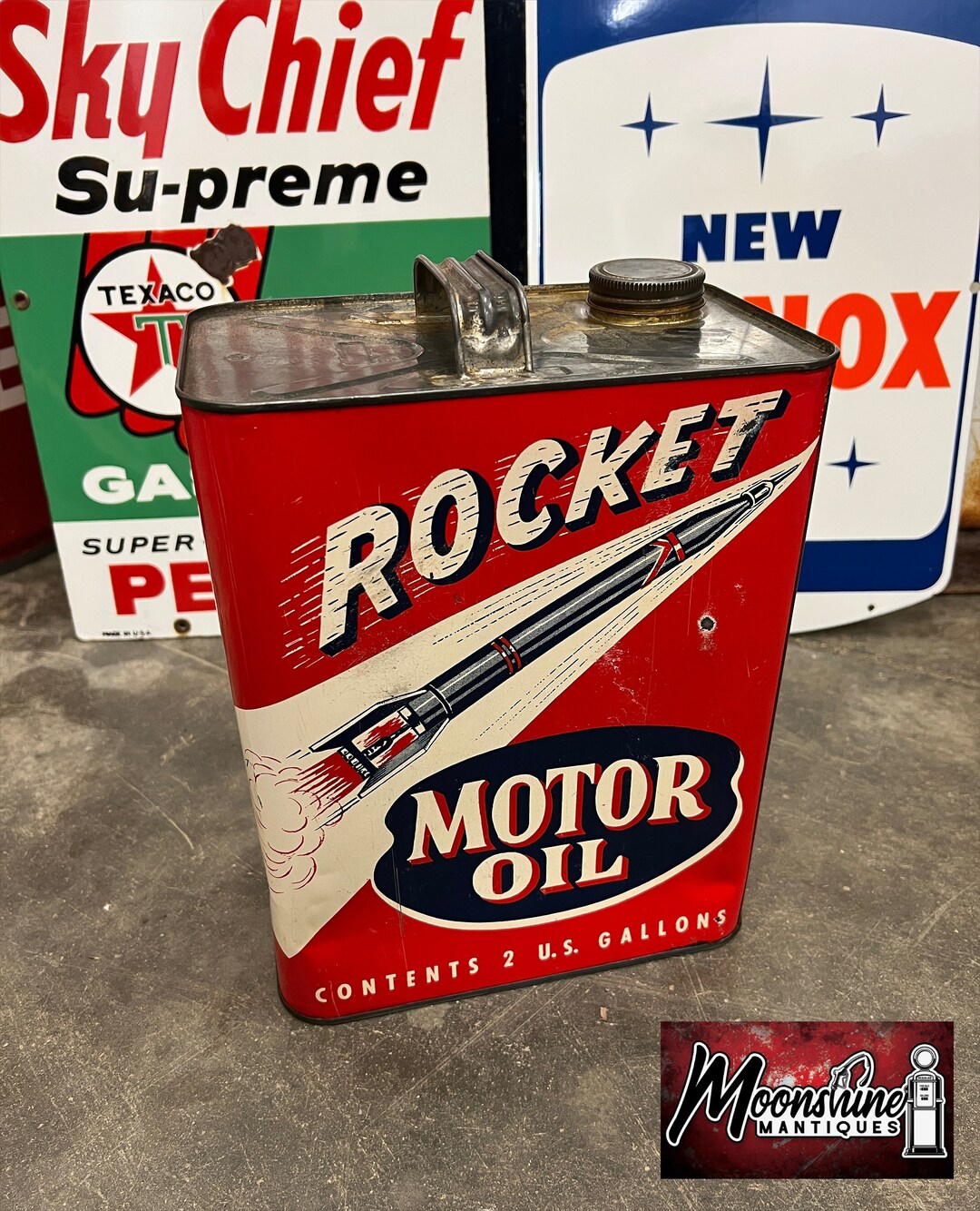 1950's ROCKET Motor Oil Can 2 Gallon Gas & Oil - Etsy
