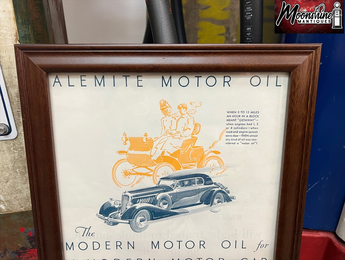 1930s ALEMITE MOTOR OIL Wood Framed Print Ad Gas & Oil Sign - Etsy
