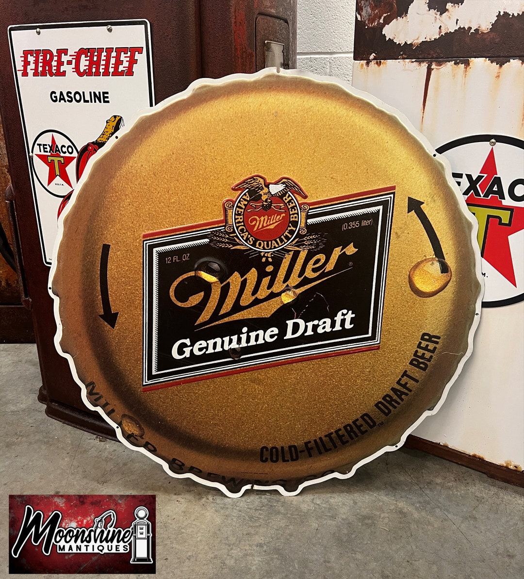 Large Vtg. MILLER GENUINE DRAFT Beer Bottle Cap Sign - Etsy