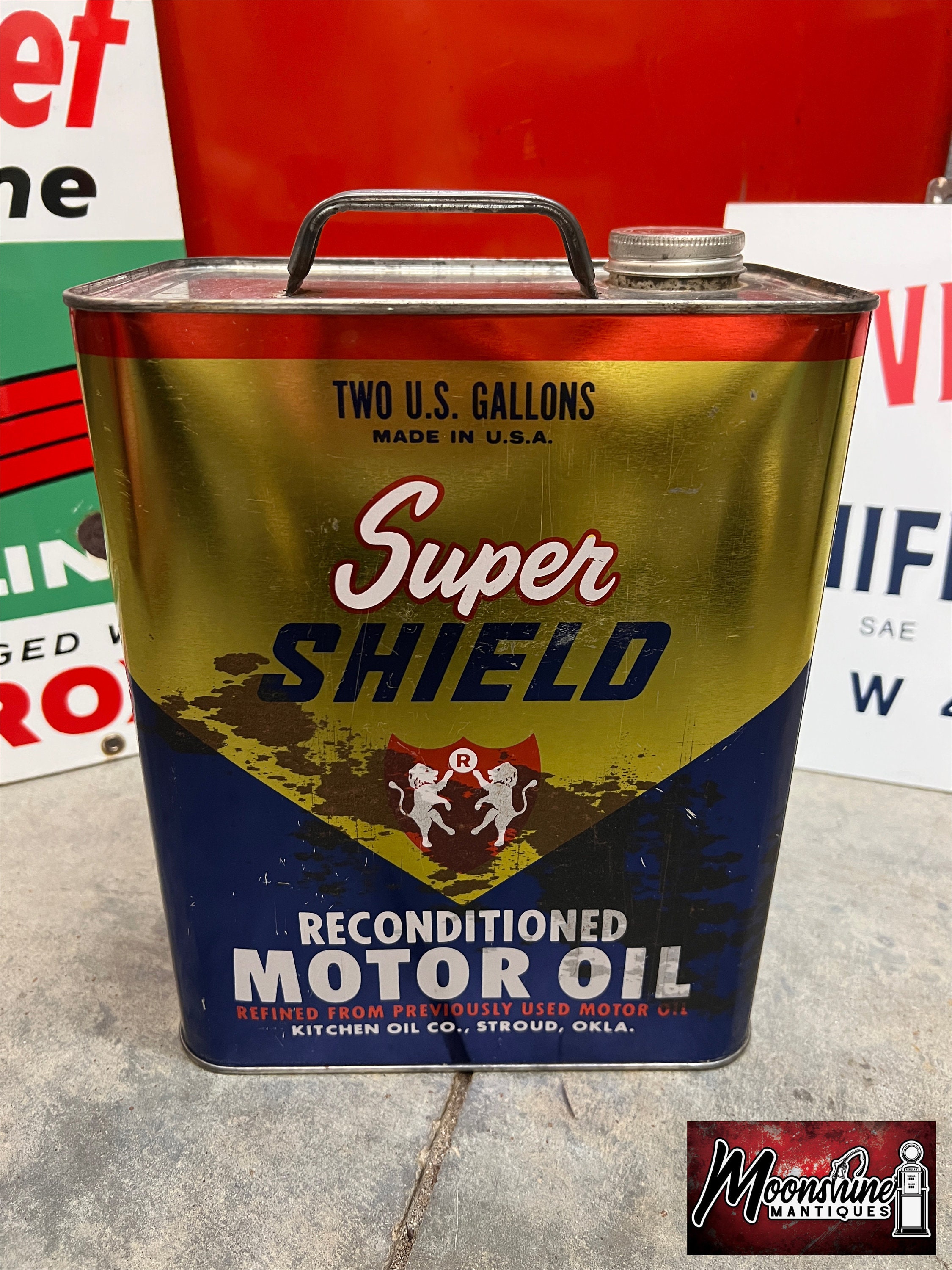 Vtg. SUPER SHIELD Motor Oil Can 2 Gallon Gas & Oil - Etsy