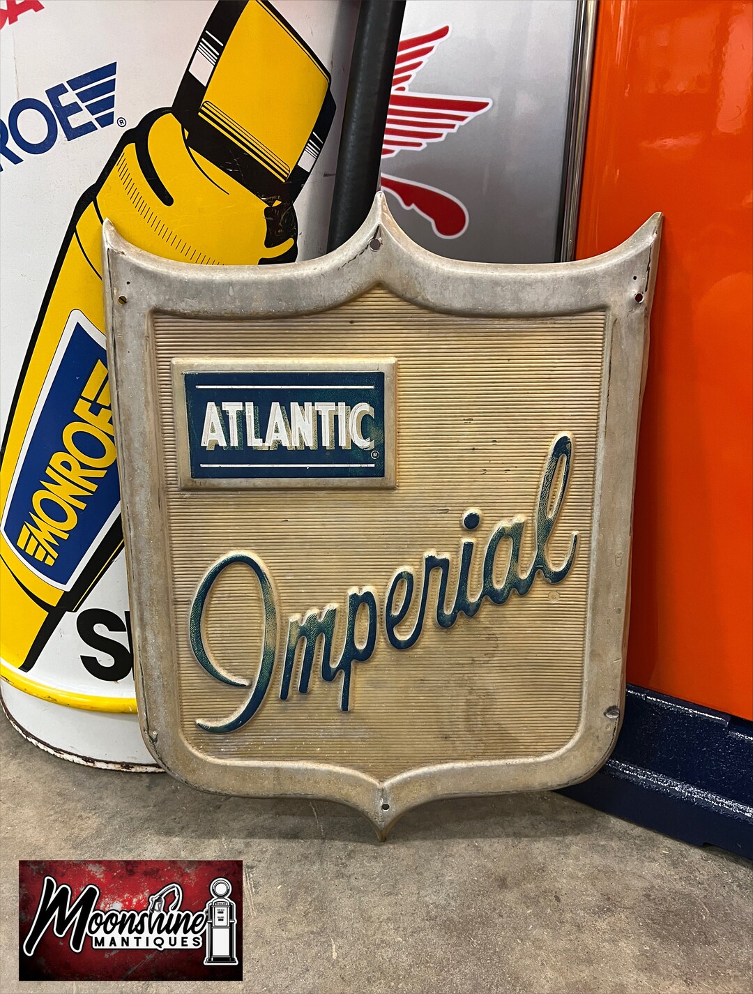 1950s ATLANTIC Imperial Shield Gas Pump Plate Sign Gas & Oil - Etsy