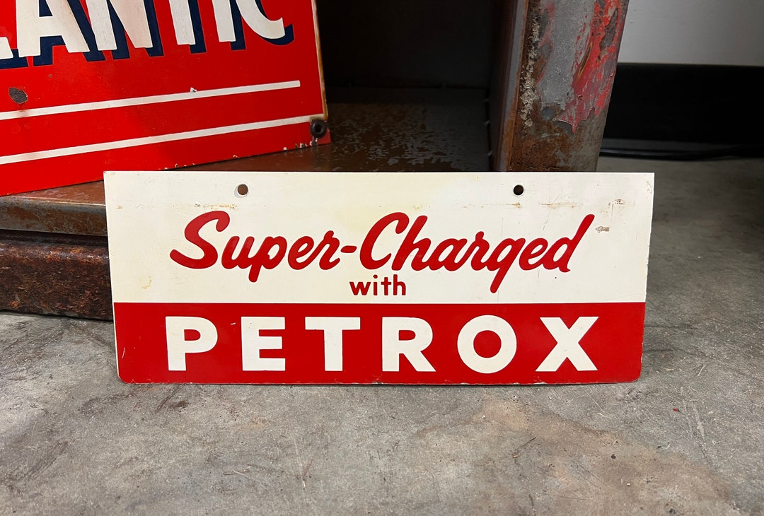 1950s TEXACO Sky Chief Super-charged With Petrox Gas Pump Plate Sign ...