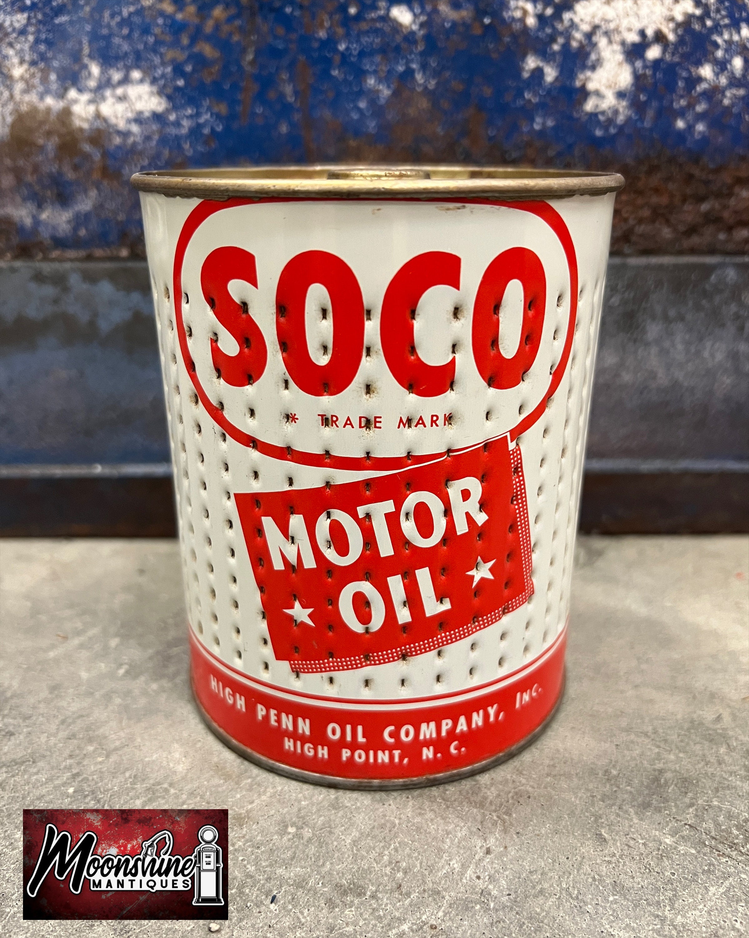1960s SOCO Motor Oil Can Repurposed Filter High Penn Oil Co. High Point ...