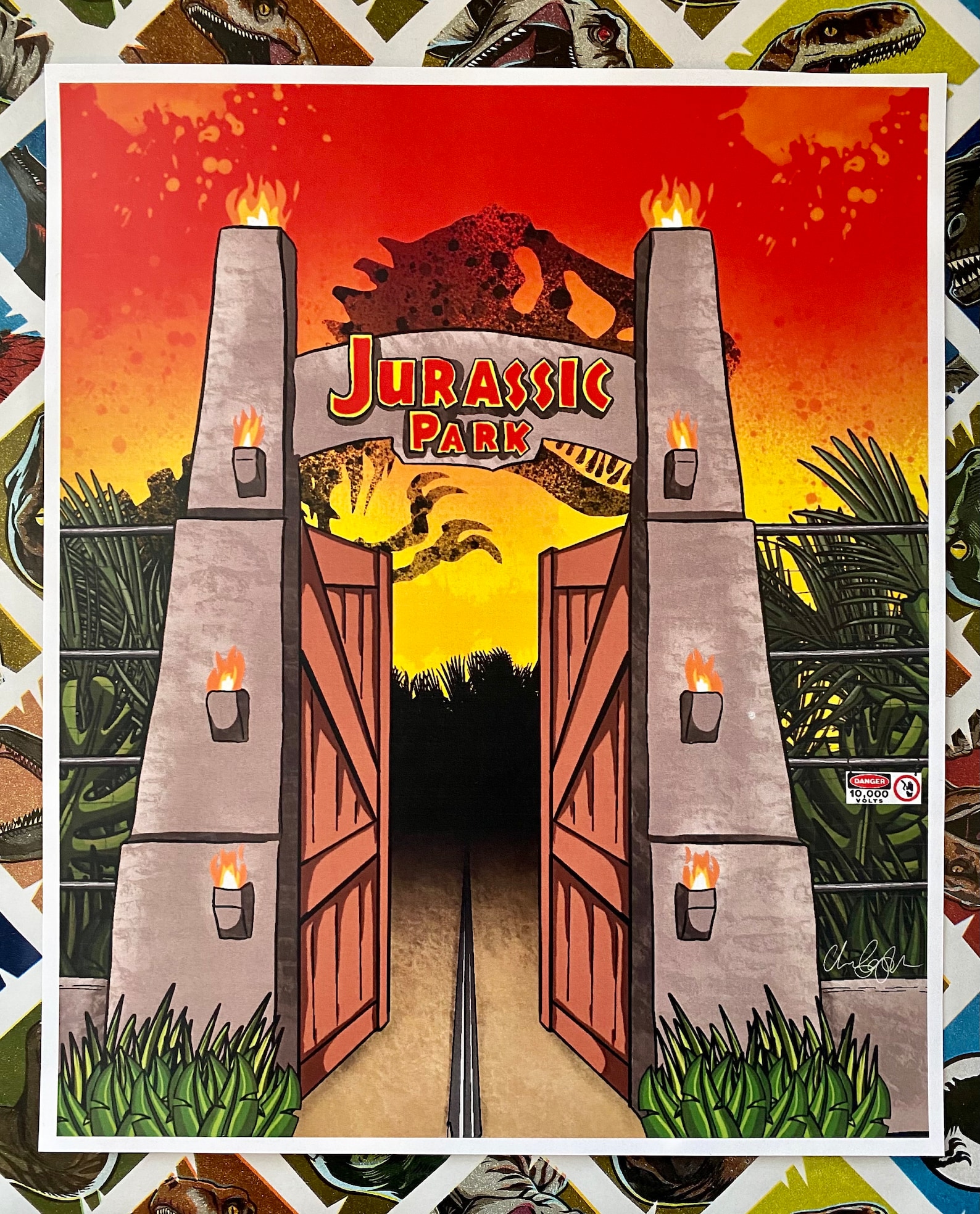 Jurassic Park Art Print of the Iconic Gates - Sunset - by Chris Kay - Etsy