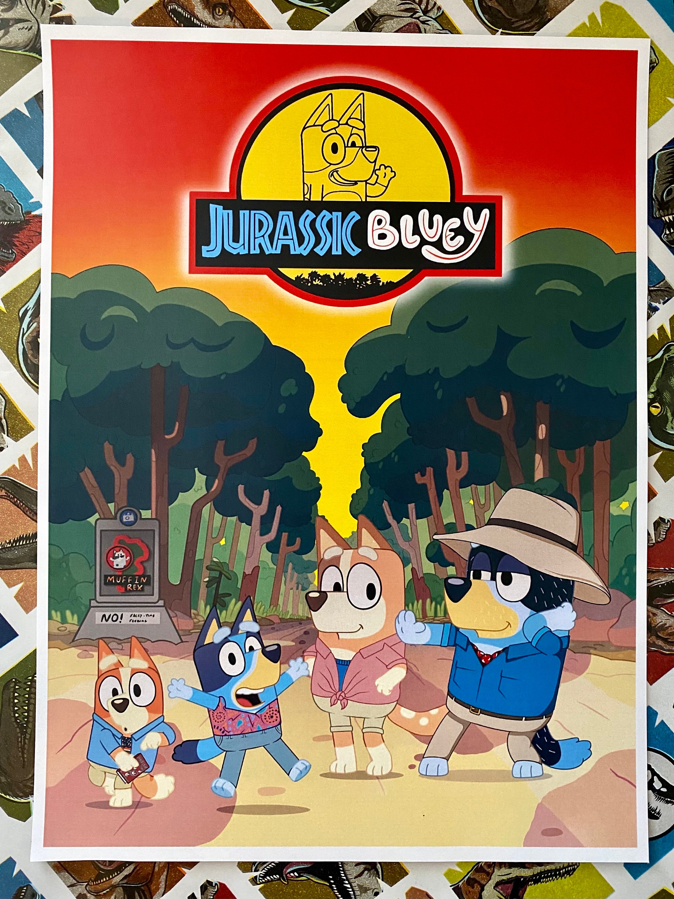 Jurassic Park Bluey Parody Print - Funny Cross Over Artwork - Etsy