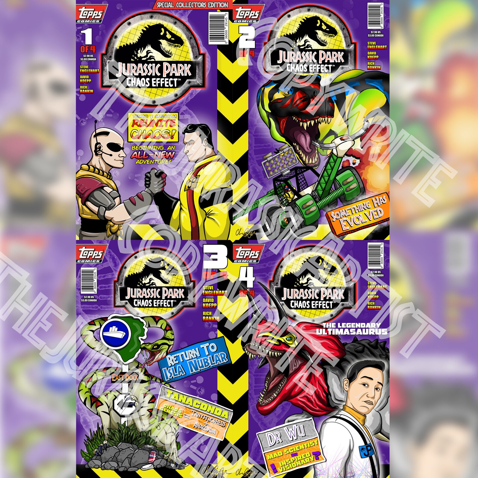 Jurassic Park Chaos Effect Comic Book Art Prints - Set of 4 - Based on ...