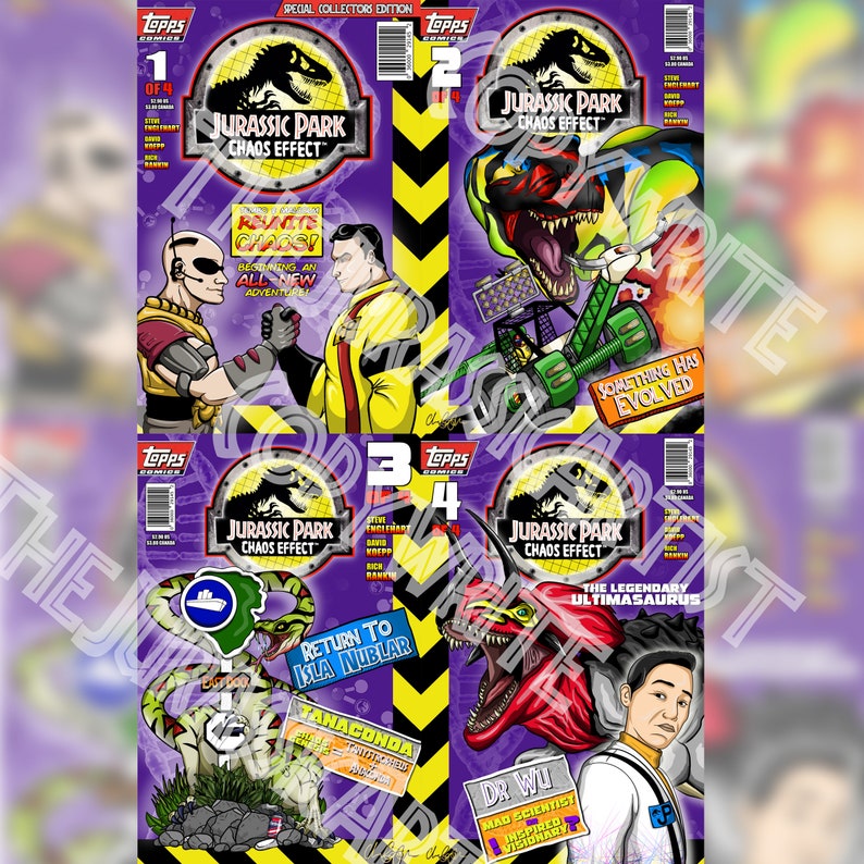 Jurassic Park Chaos Effect Comic Book Art Prints Set Of 4 Based On The Kenner Toy Line Etsy