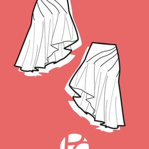 Cascade Draped Skirt Sewing Pattern | Midi High-waist Skirt Pattern ...