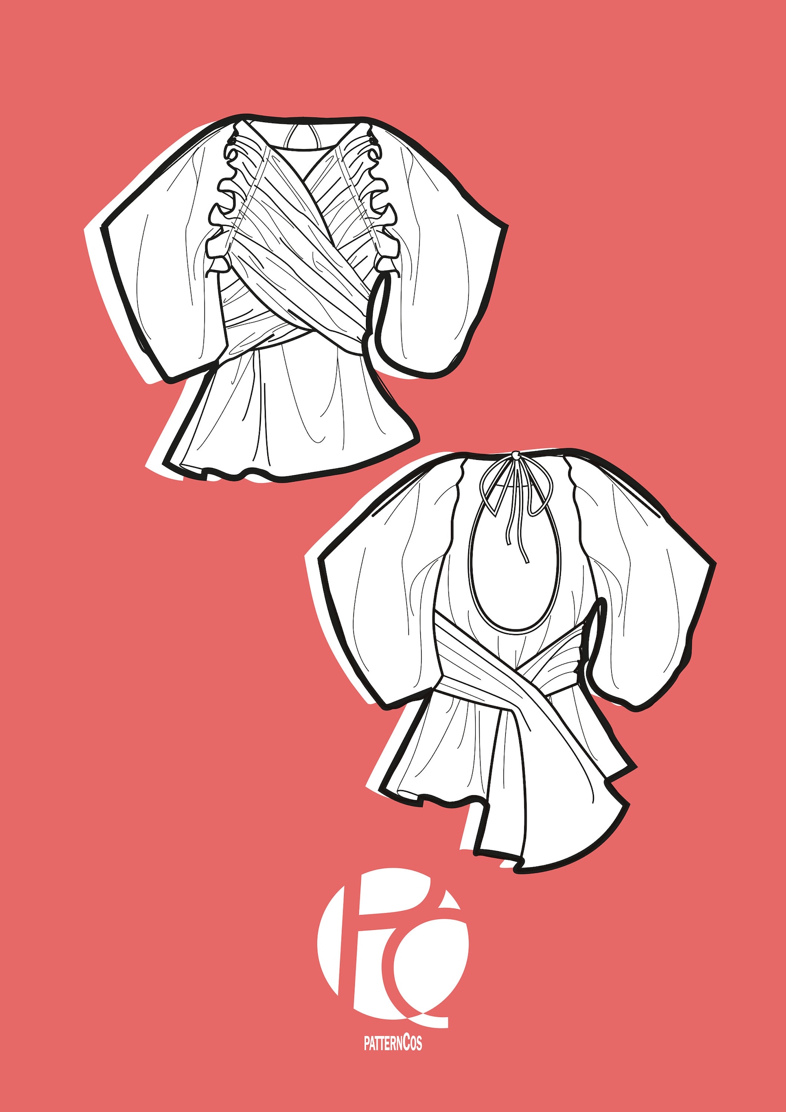 Drape Wrapped Blouse Sewing Pattern | Puffy Ranglan Sleeve | Elegant ...