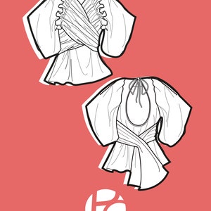 Drape Wrapped Blouse Sewing Pattern | Puffy Ranglan Sleeve | Elegant ...