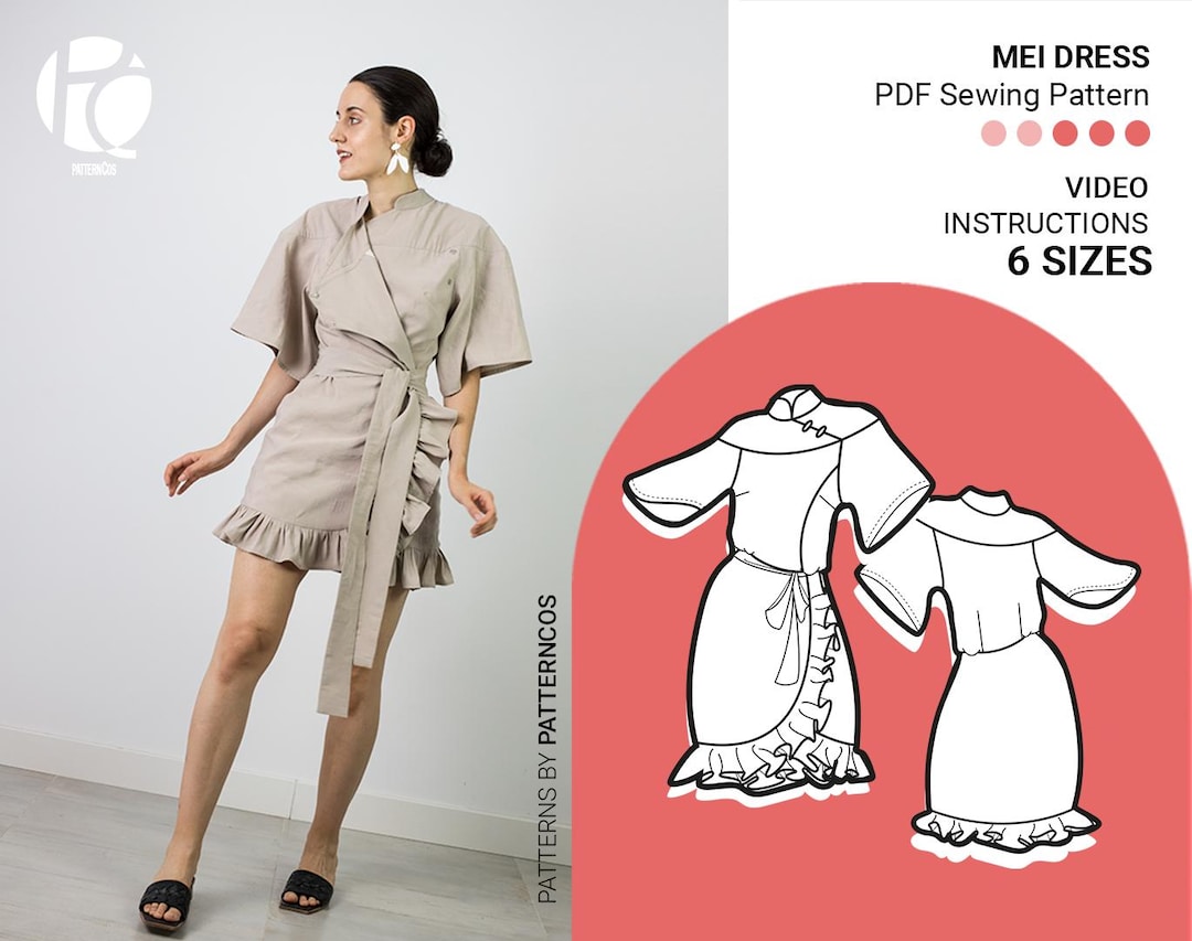 Wrapped Minidress Sewing Pattern | Kimono Dress Pattern With Japanese ...