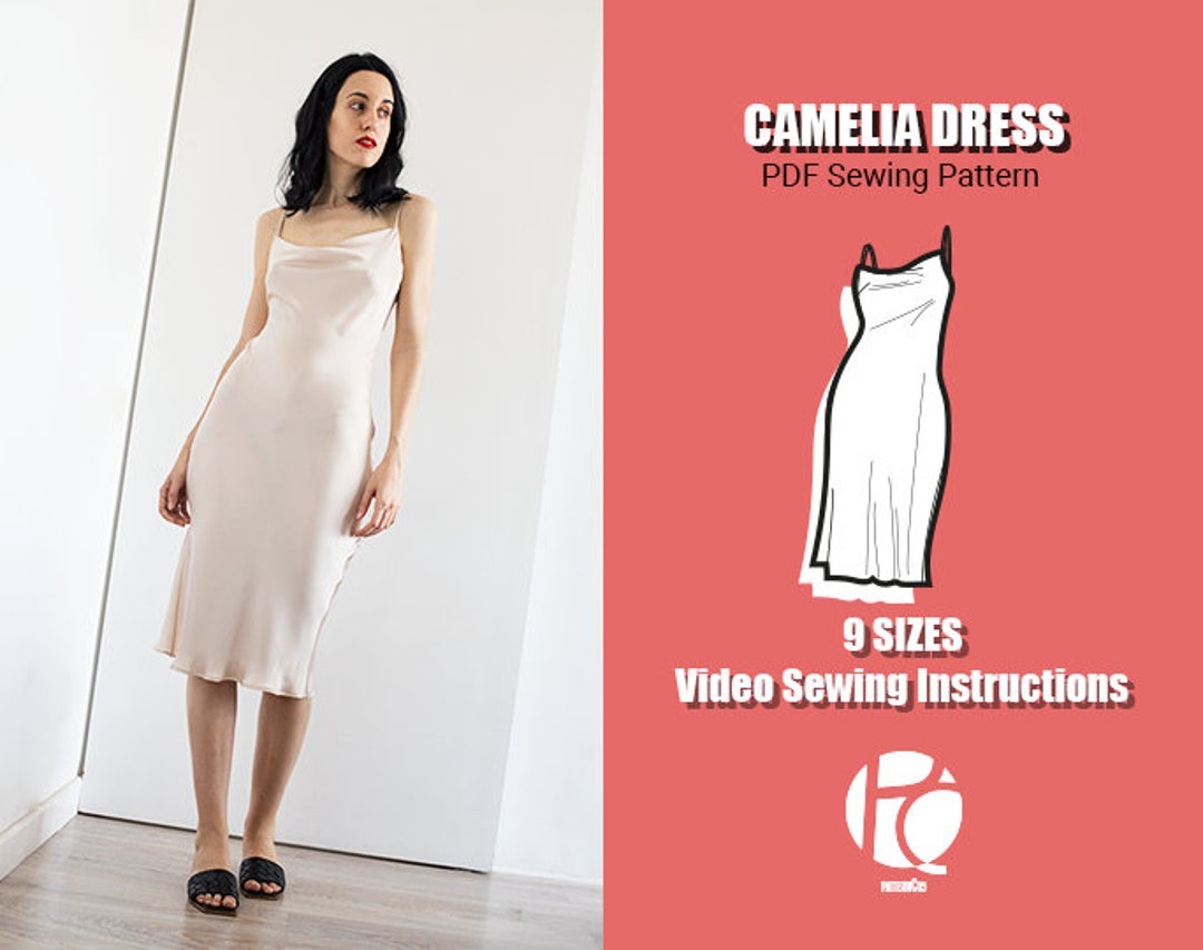 Camelia Silk Slip Dress Sewing Pattern French Style Midi Dress Pattern ...