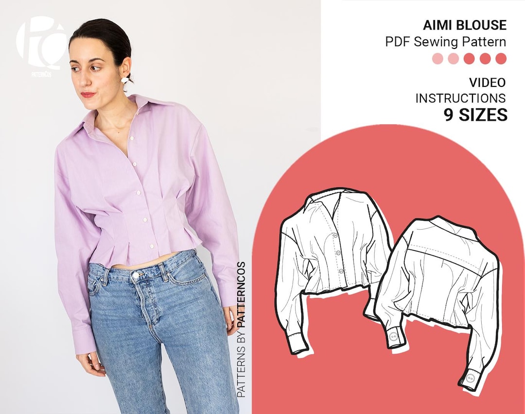 Buttoned Waist-fitted Blouse Sewing Pattern | Pleated Waist Shirt ...