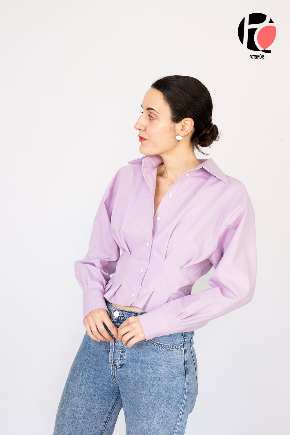 Buttoned Waist-fitted Blouse Sewing Pattern | Pleated Waist Shirt ...