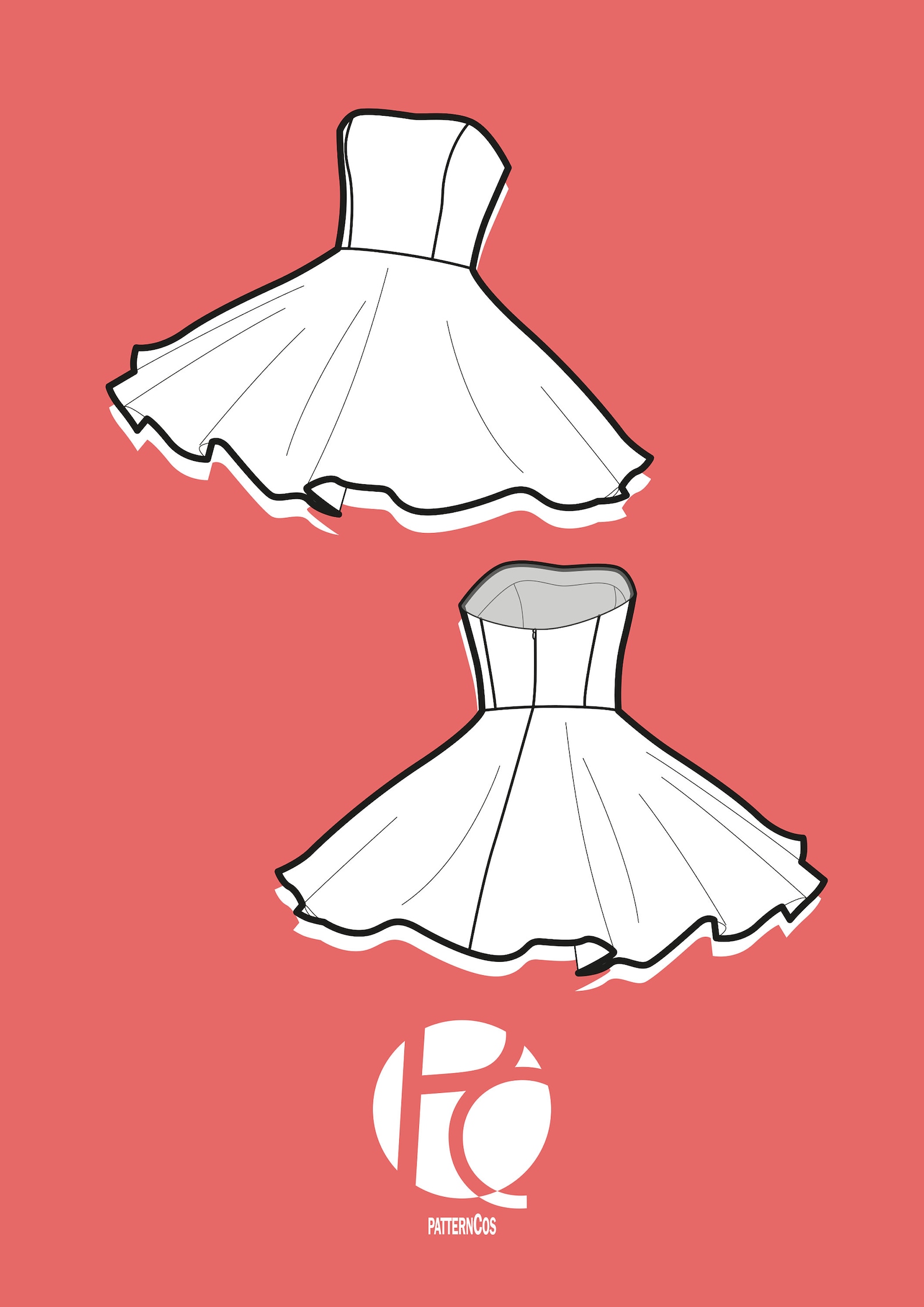 Cocktail Strapless Neckline Dress Sewing Pattern Easy Mini Dress ...