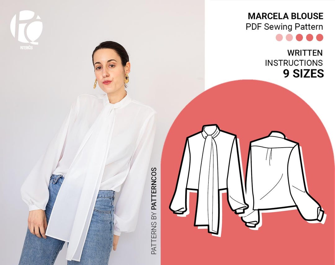 Basic Blouse Sewing Pattern | Elegant Buttoned Shirt Pattern | Tie ...