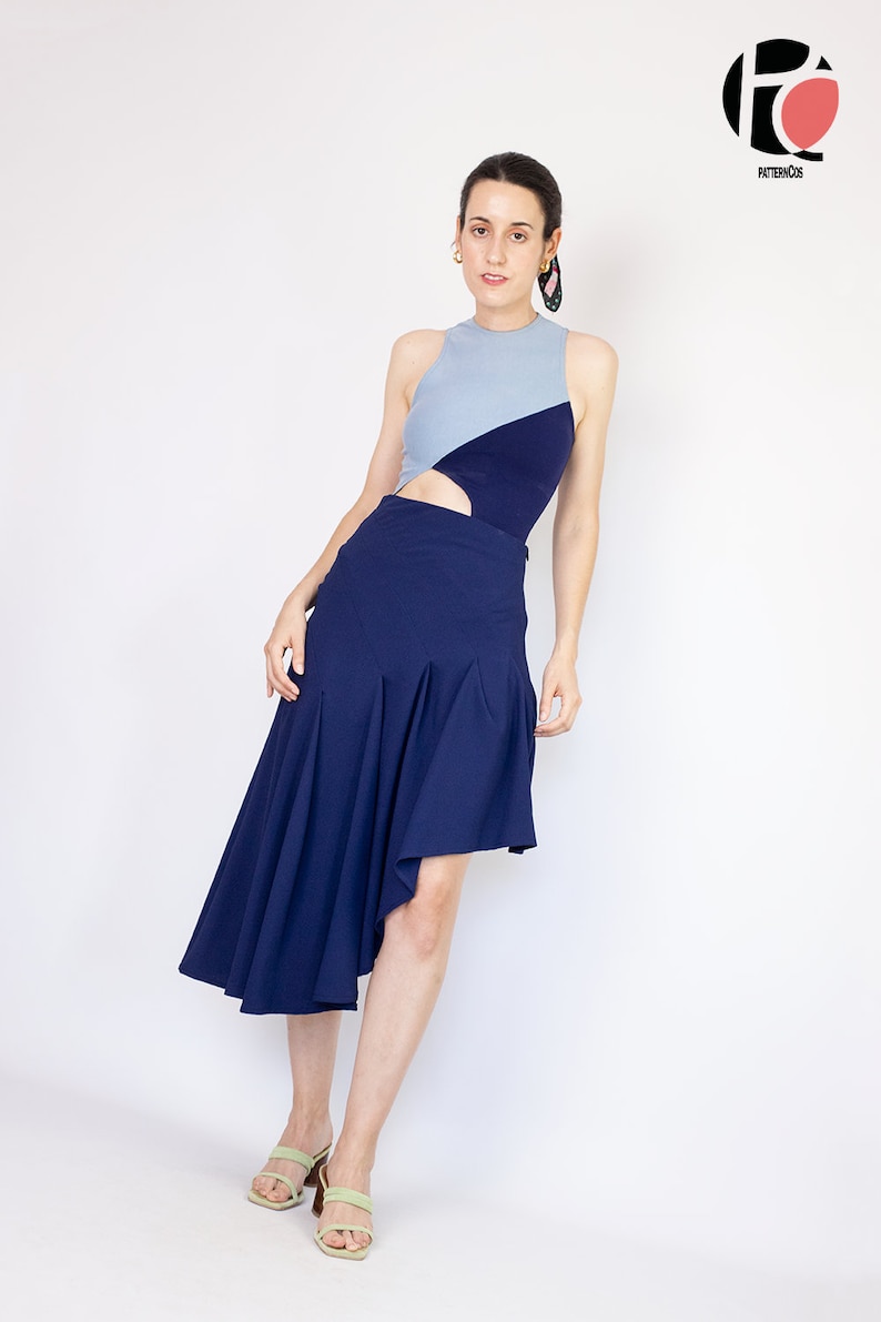 Cascade Draped Skirt Sewing Pattern | Midi High-waist Skirt Pattern ...