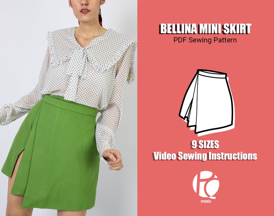 Bellina Mini Skirt Sewing Pattern Slit Skirt Pattern Wrap Skirt Pattern ...