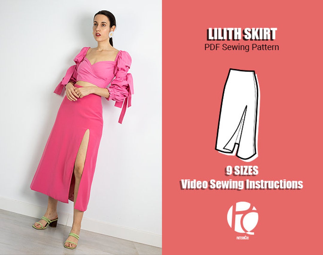 Elegant Midi Skirt Sewing Pattern Side Slit Skirt Pattern Wedding Dress ...