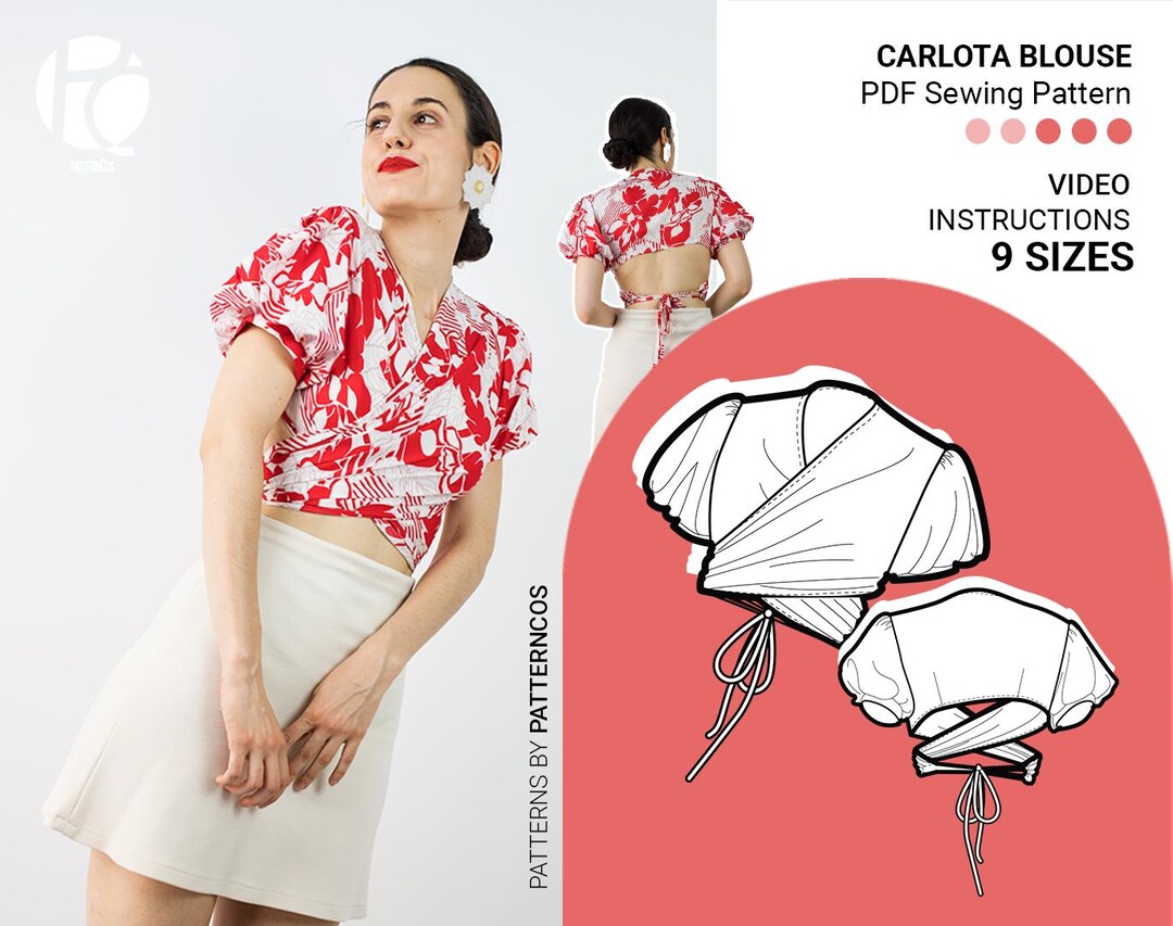 Wrap Crop Blouse Sewing Pattern | Crop Top Pattern for Summer | Back ...