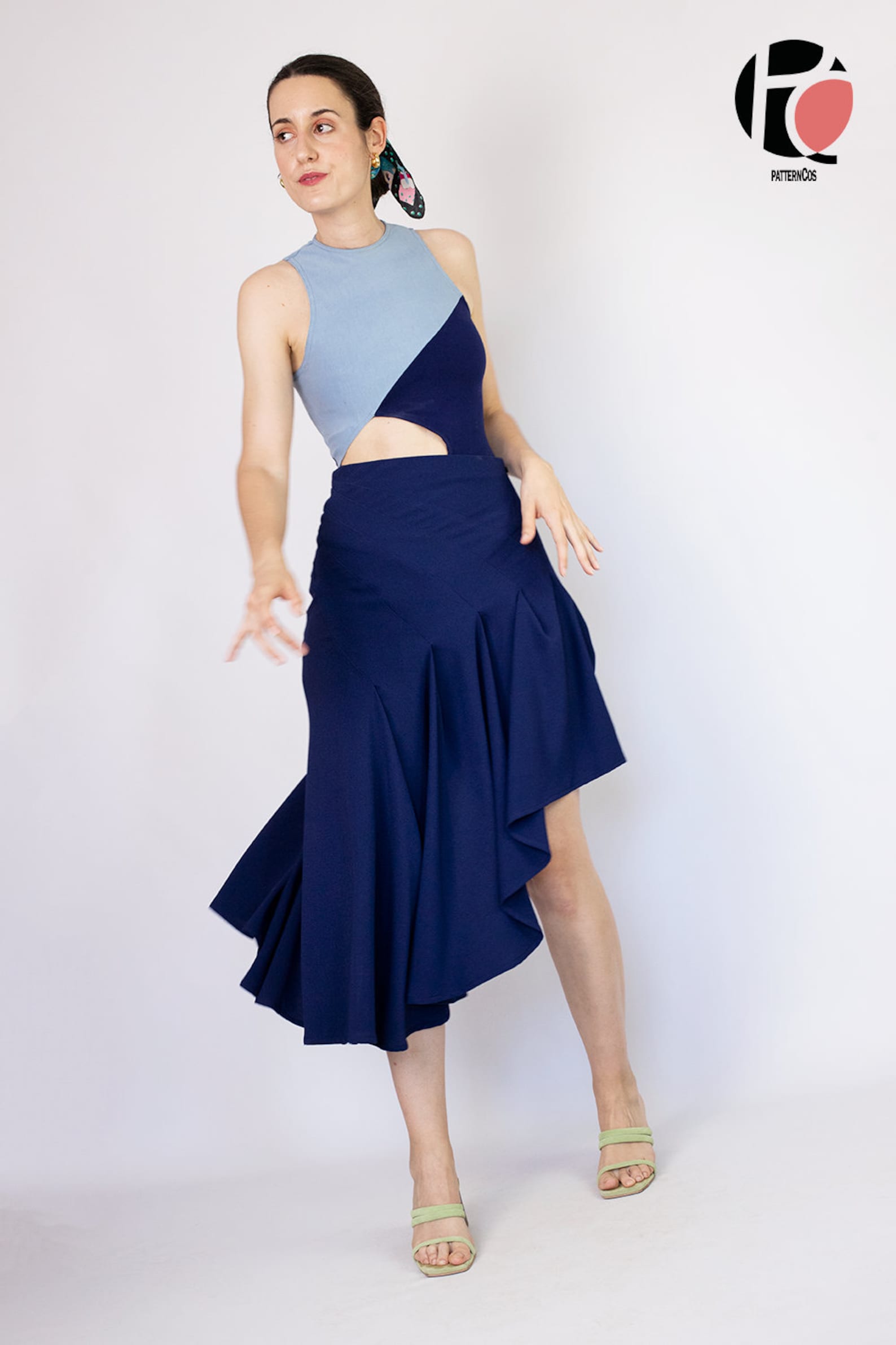 Cascade Draped Skirt Sewing Pattern | Midi High-waist Skirt Pattern ...