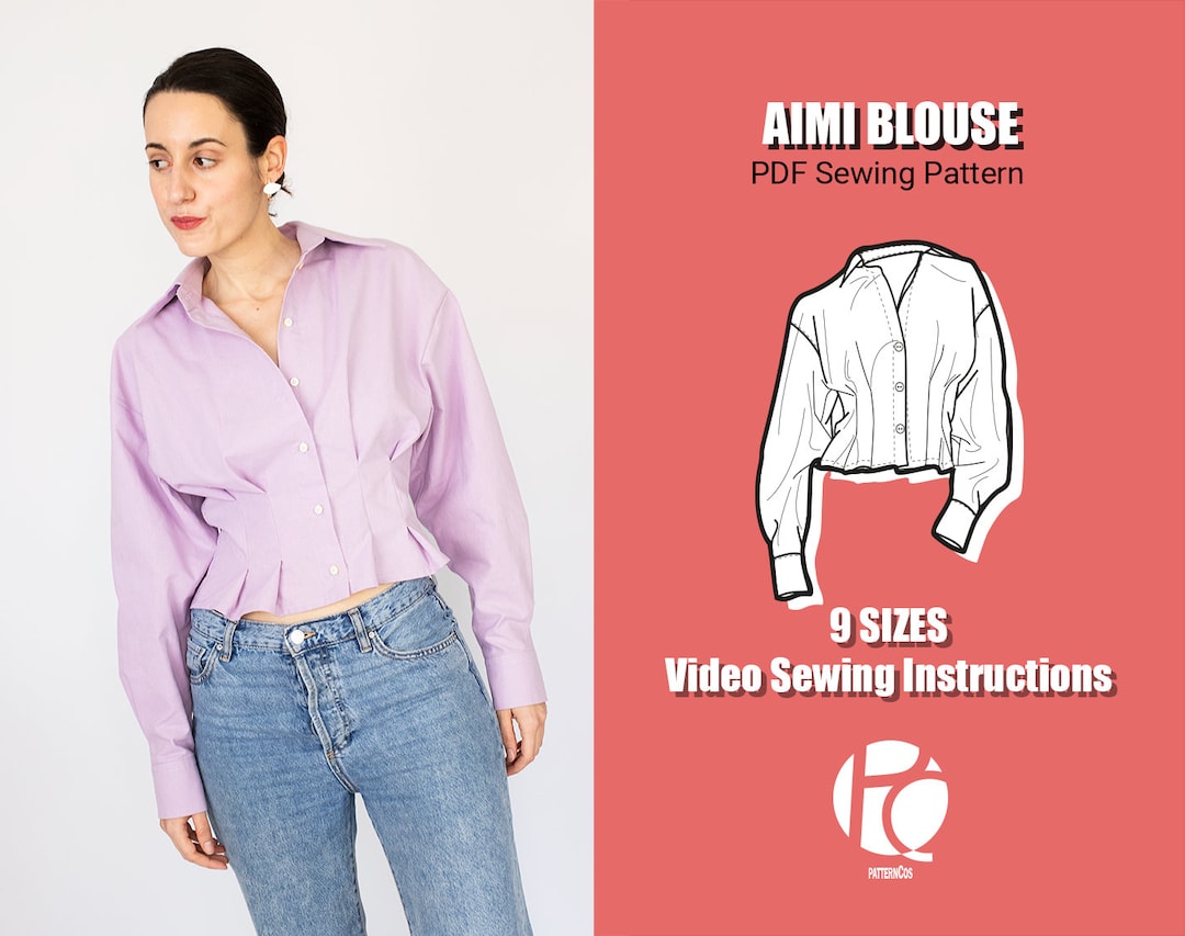 Buttoned Waist-fitted Blouse Sewing Pattern | Pleated Waist Shirt ...