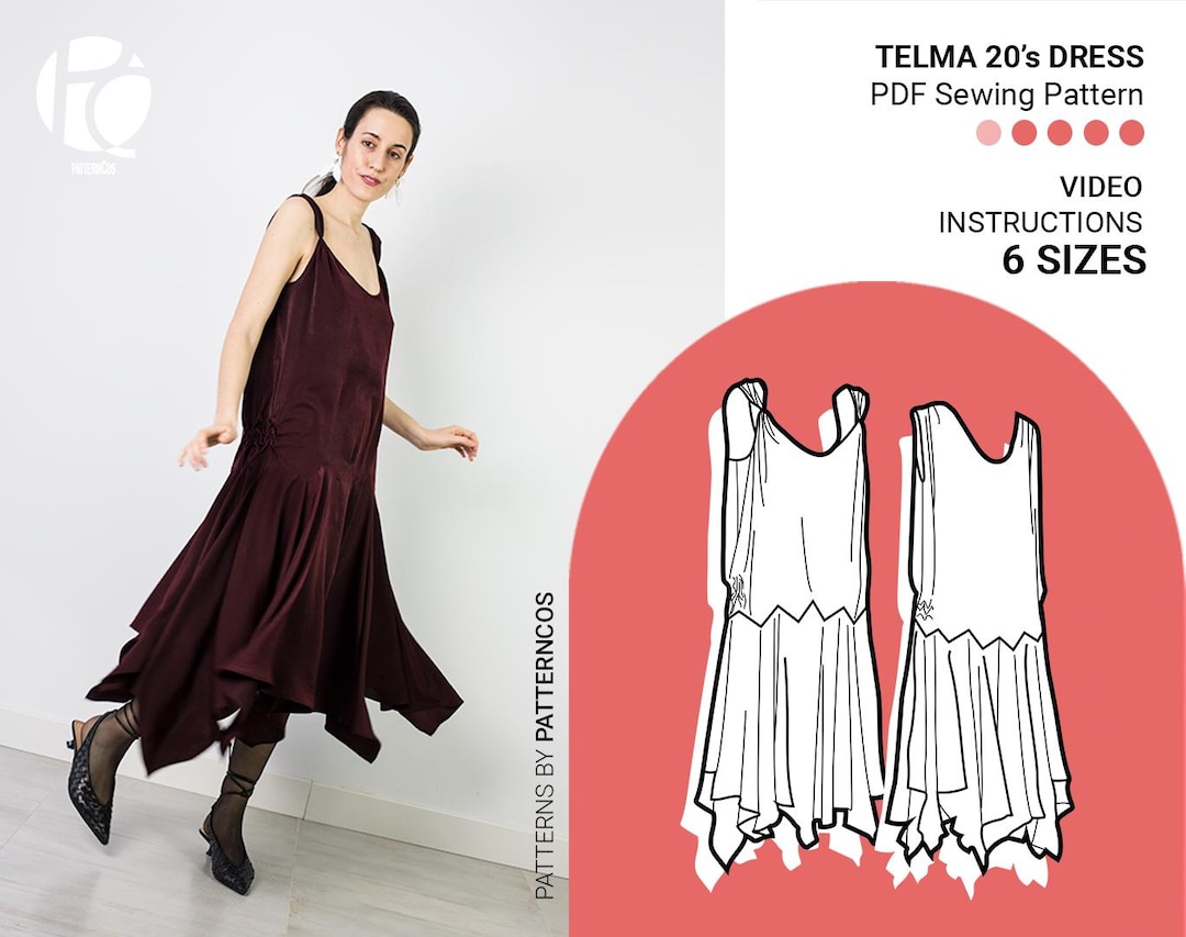 1920s Telma Dress Sewing Pattern | Art Deco Tweenties Flapper Dress ...