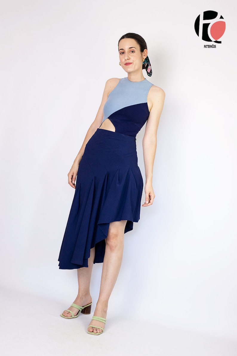 Cascade Draped Skirt Sewing Pattern | Midi High-waist Skirt Pattern ...