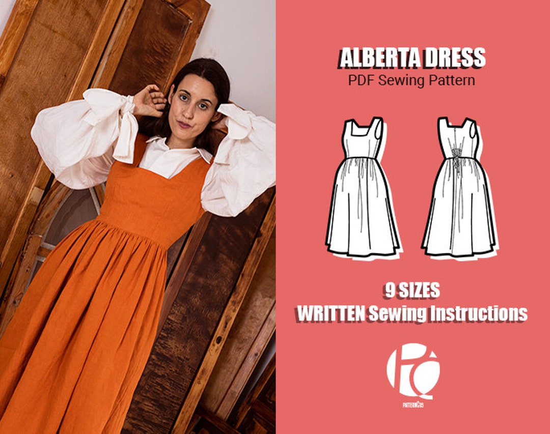 Midi Dress Sewing Pattern Rectangular Neck Easy Gathered - Etsy UK