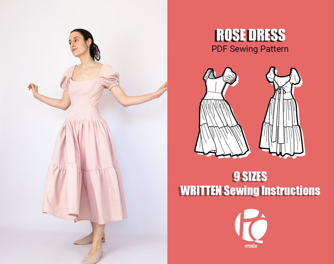 Summer Midi Dress Pattern | Drop Waist Dress Pattern for Women | V Neck ...