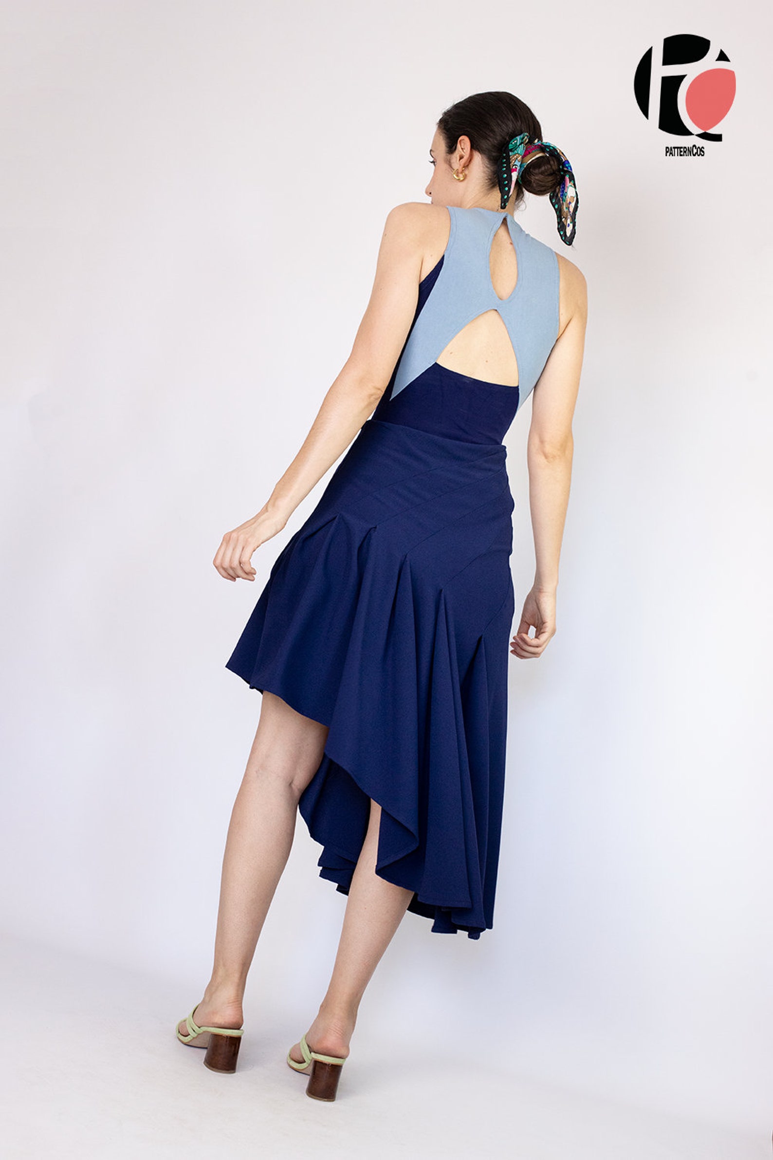 Cascade Draped Skirt Sewing Pattern | Midi High-waist Skirt Pattern ...